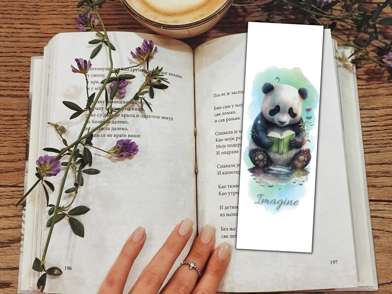 Panda Cute Bookmark Set, Printable Bookmarks With Panda Reading a Book ...