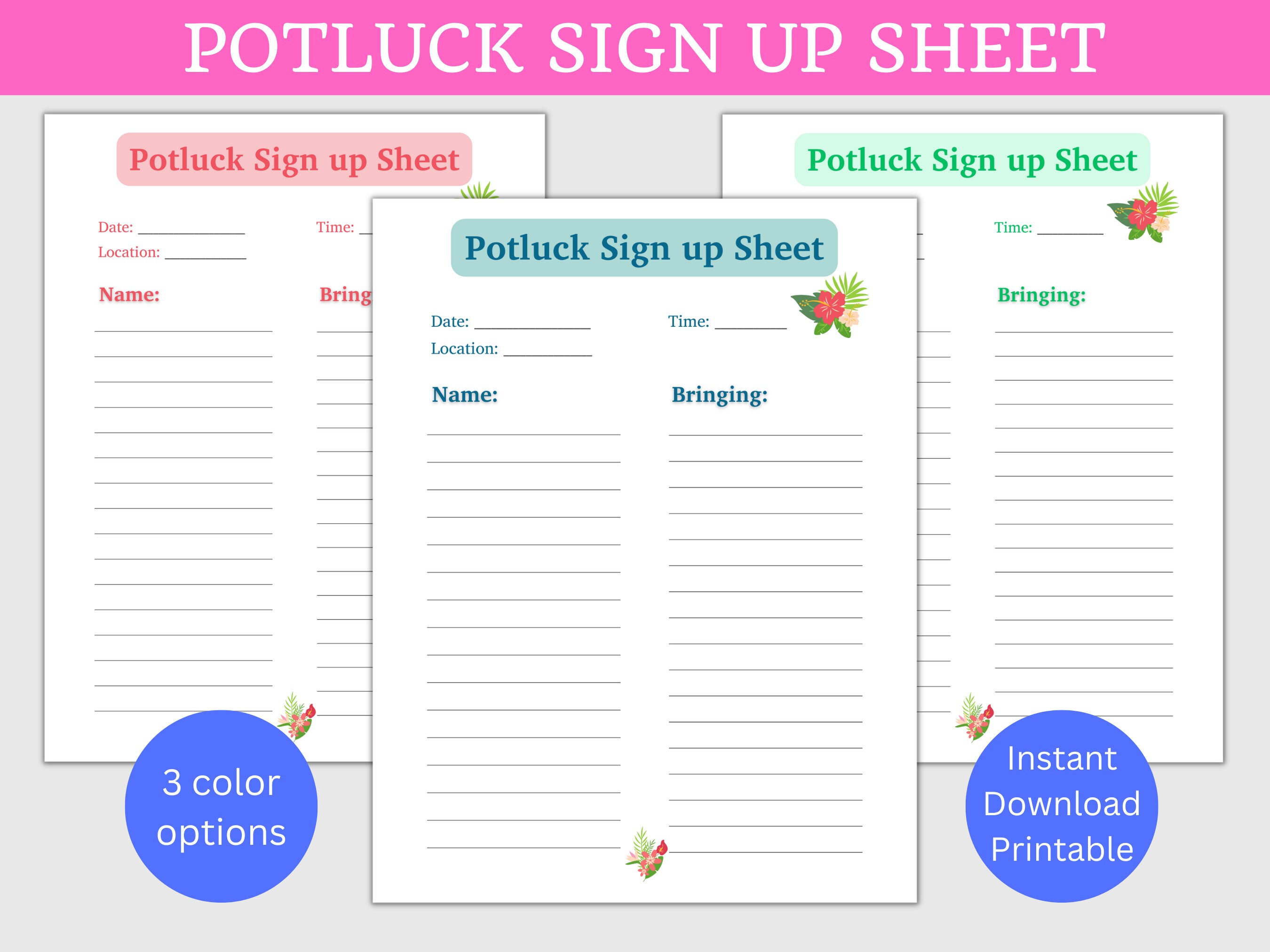 Potluck Sign up Sheet, Food Sign up Sheet, Printable Party Snack Sign ...