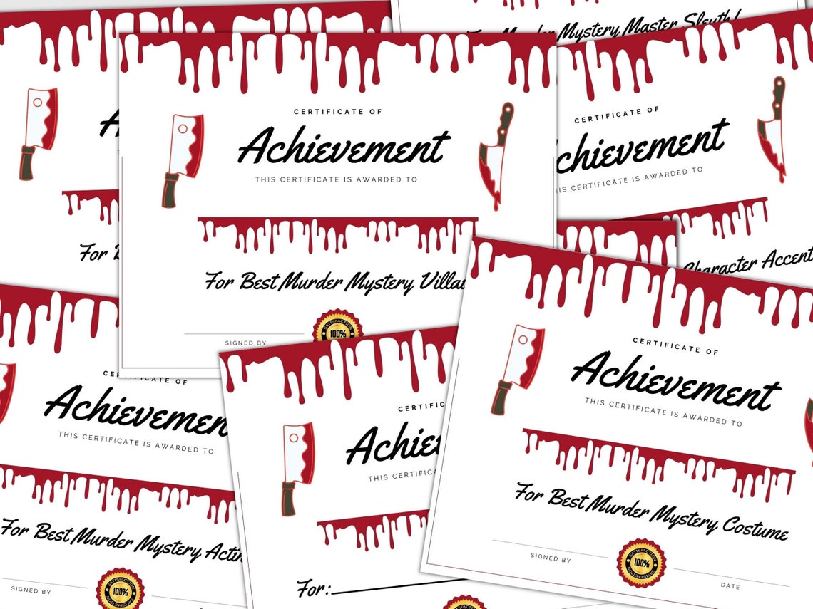 Murder Mystery Award Certificate, Printable Certificate of Achievement ...