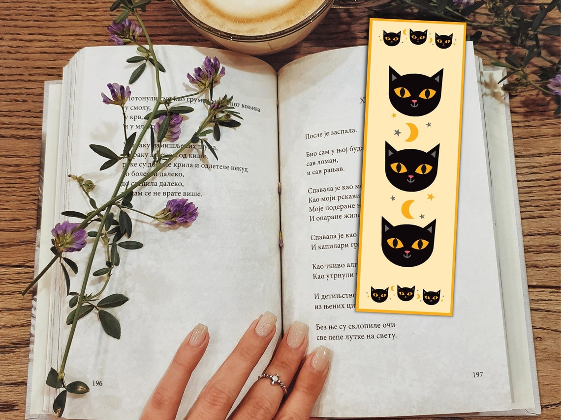 Cute Black Cat Bookmark Printable Whimsical Witchy Cat Book - Etsy