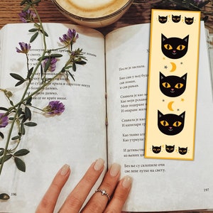 Cute Black Cat Bookmark Printable, Whimsical Witchy Cat Book Mark Set ...