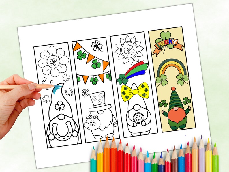 St Patrick's Day Gnome Coloring Book Mark Printable, Cute Leprechaun ...