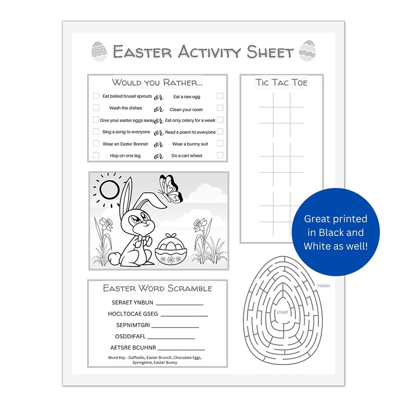 Easter Games Printable Including Easter Coloring, Tic Tac Toe, Word ...