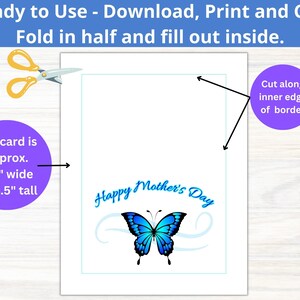 Happy Mother's Day Card Printable, Monarch Butterfly Mothers Day Card ...