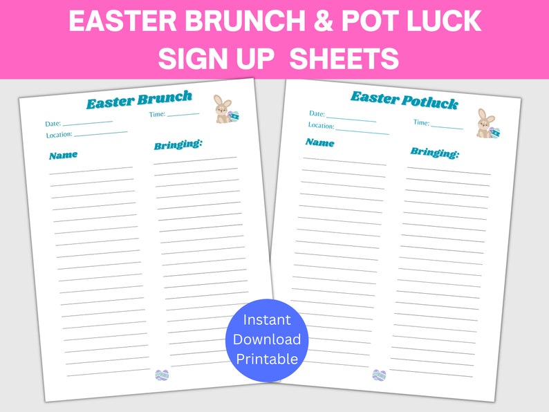 Easter Brunch & Potluck Sign up Sheet, Easter Food Sign up Sheets ...