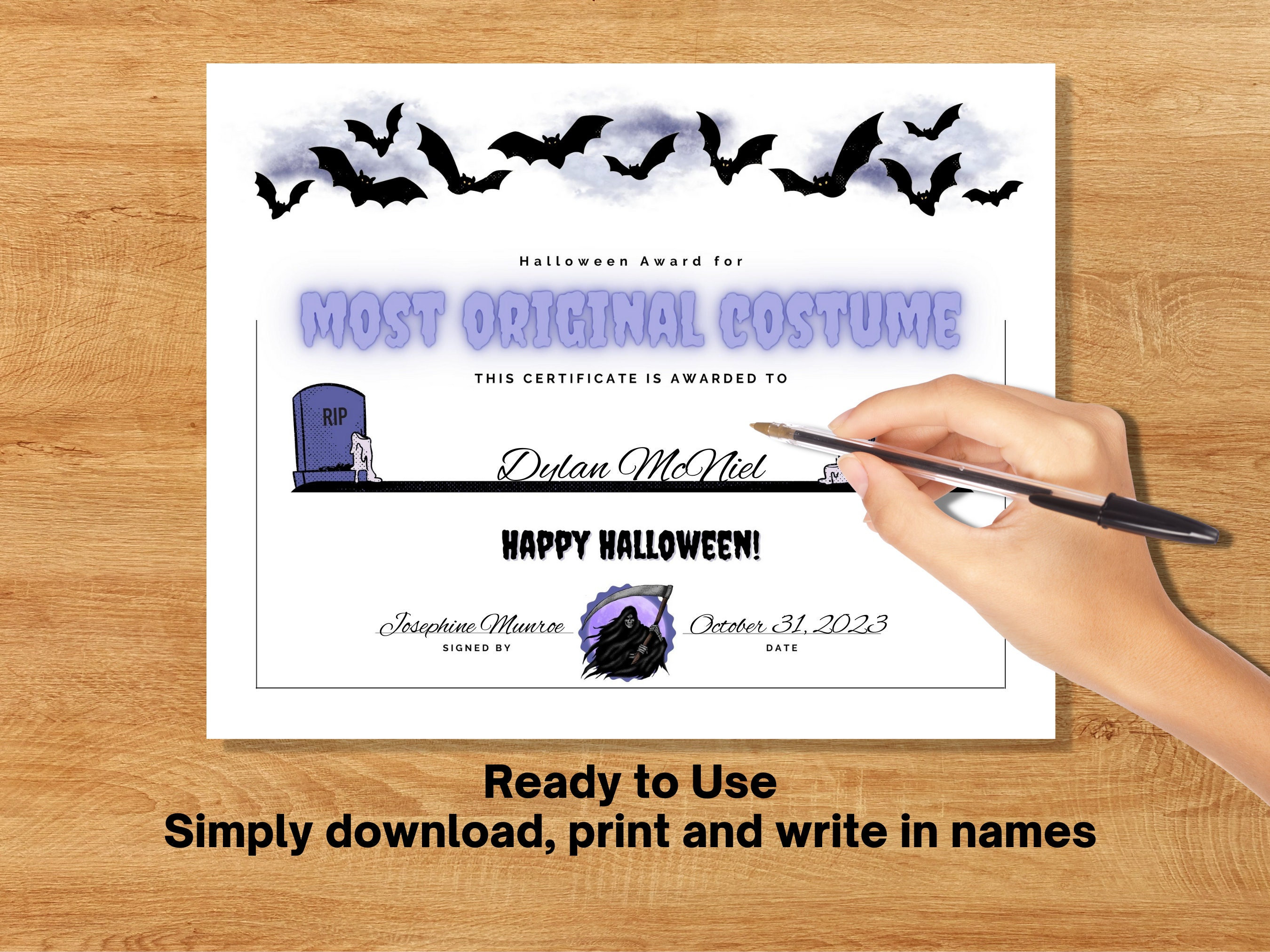 Blank Halloween Award Certificate, Printable Best Costume Awards ...