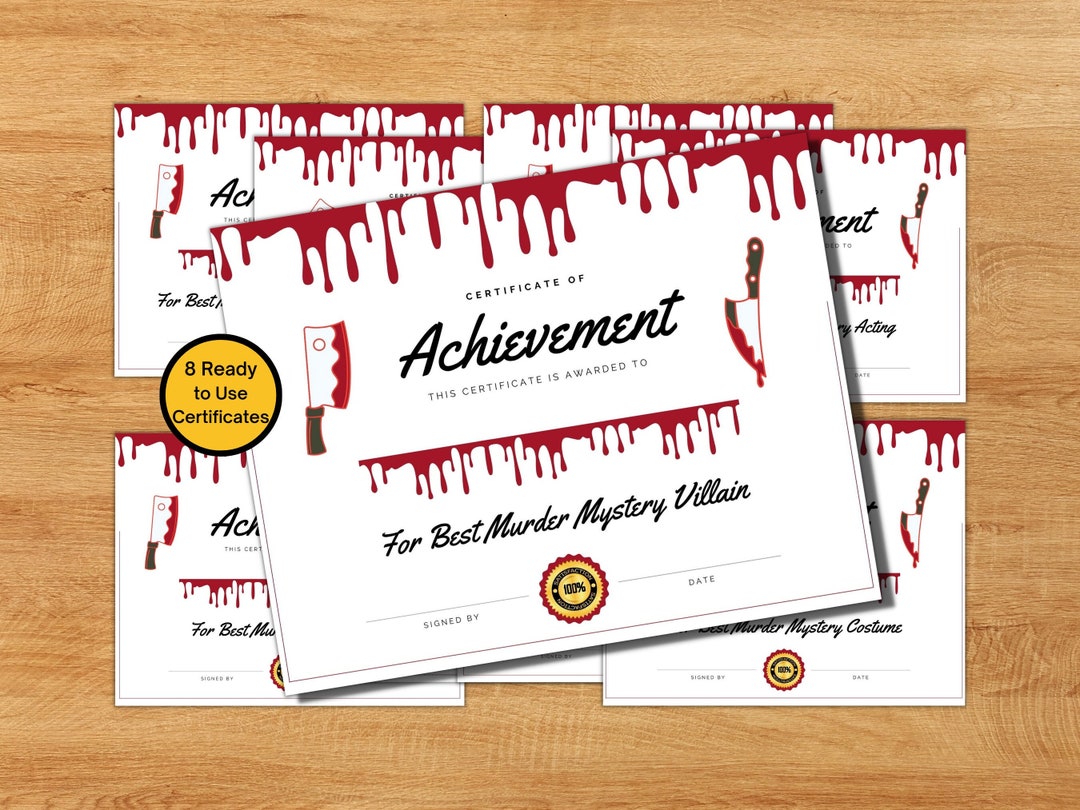 Murder Mystery Award Certificate Printable Certificate of - Etsy