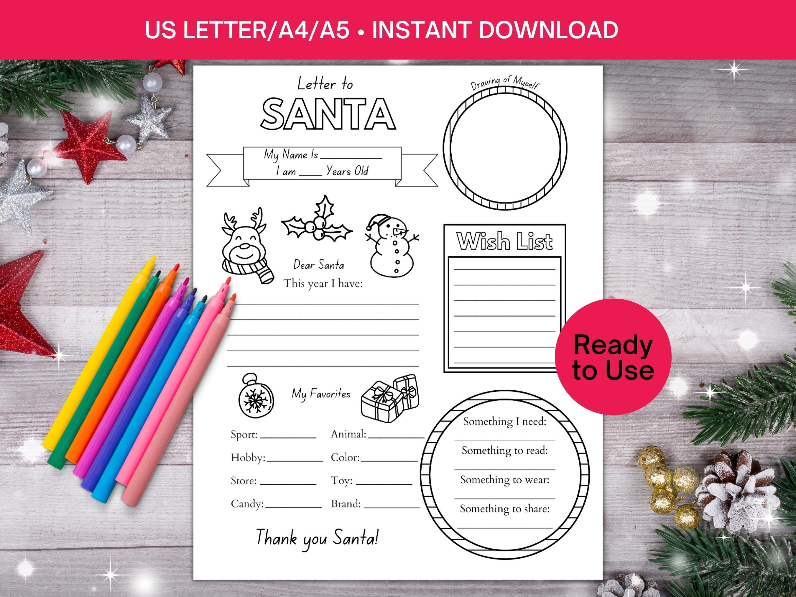 Santa Letter for Kids to Color, Letter to Santa, Coloring Santa Wish ...