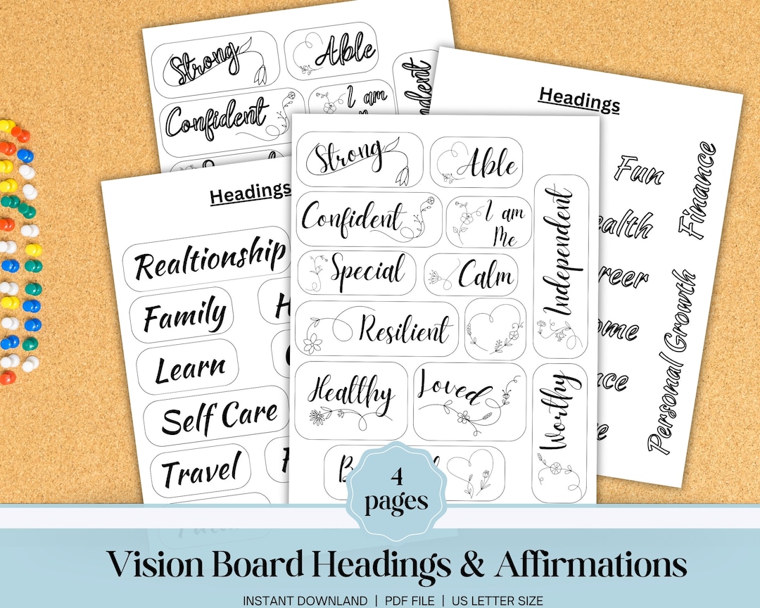 Printable Vision Board Kit With Coloring Templates and Ready-to-use ...