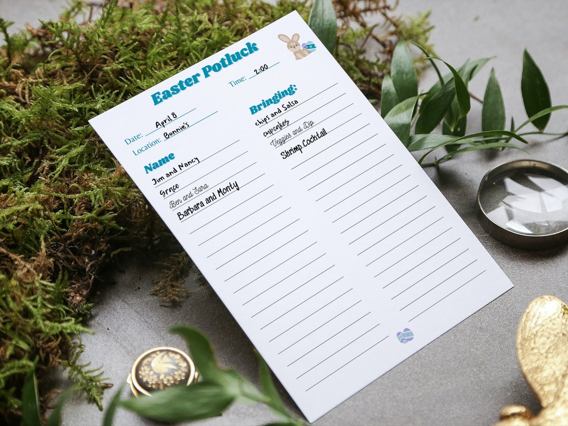 Easter Brunch & Potluck Sign up Sheet, Easter Food Sign up Sheets ...