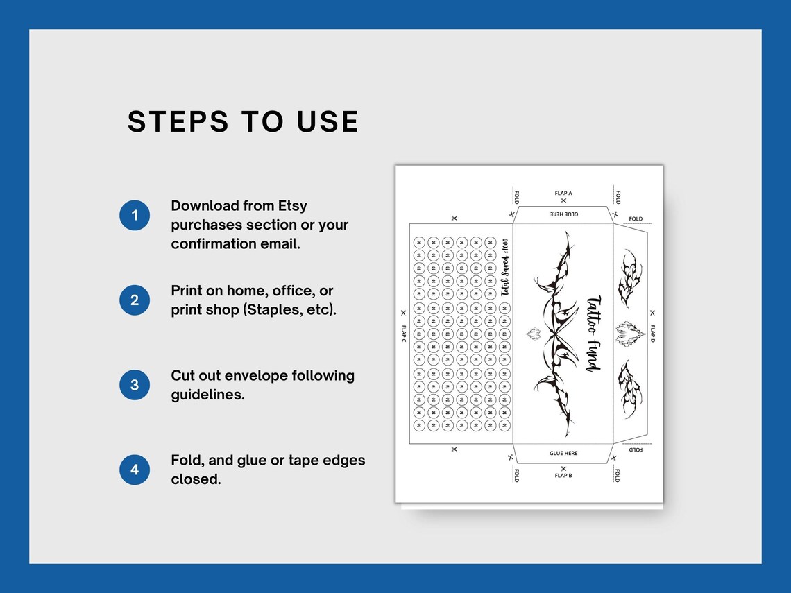 100 Envelope Challenge Printable for Tattoo Fund 10K Savings - Etsy