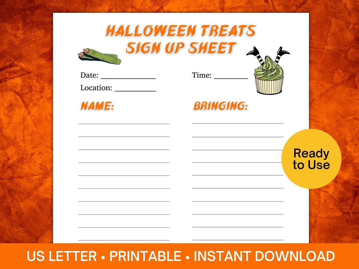 Halloween Treats Potluck Sign up Sheet, Printable Holiday Party Food ...