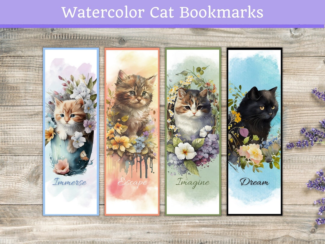Watercolor Cat Bookmark Set, Printable Gift for Grandma, Cat Lover ...