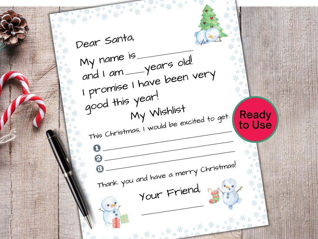 Easy to Print Letter to Santa for Kids, Santa Letter With Christmas ...