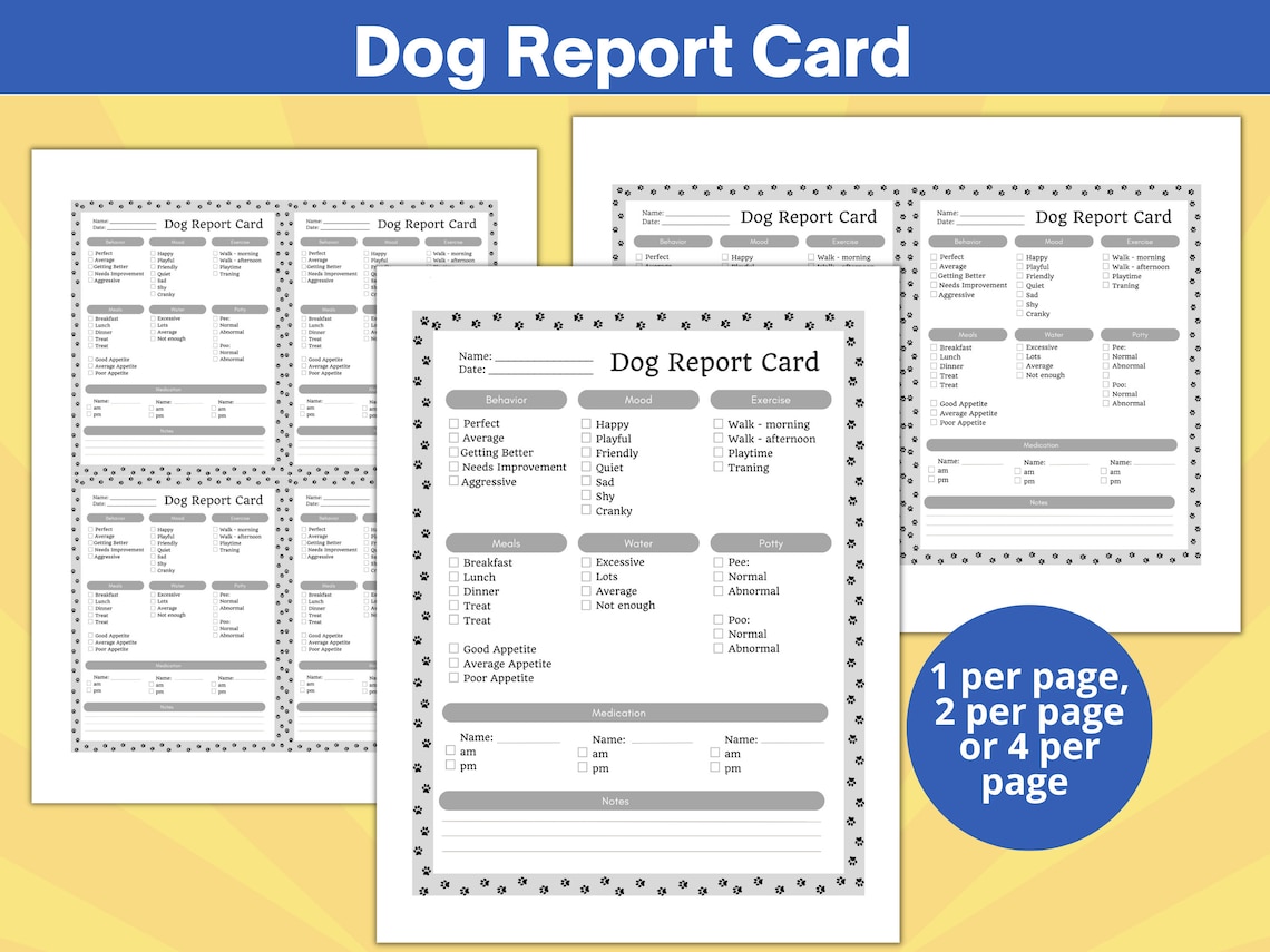 Dog Report Card Printable, Doggie Daycare Daily Report Sheet, Dog ...