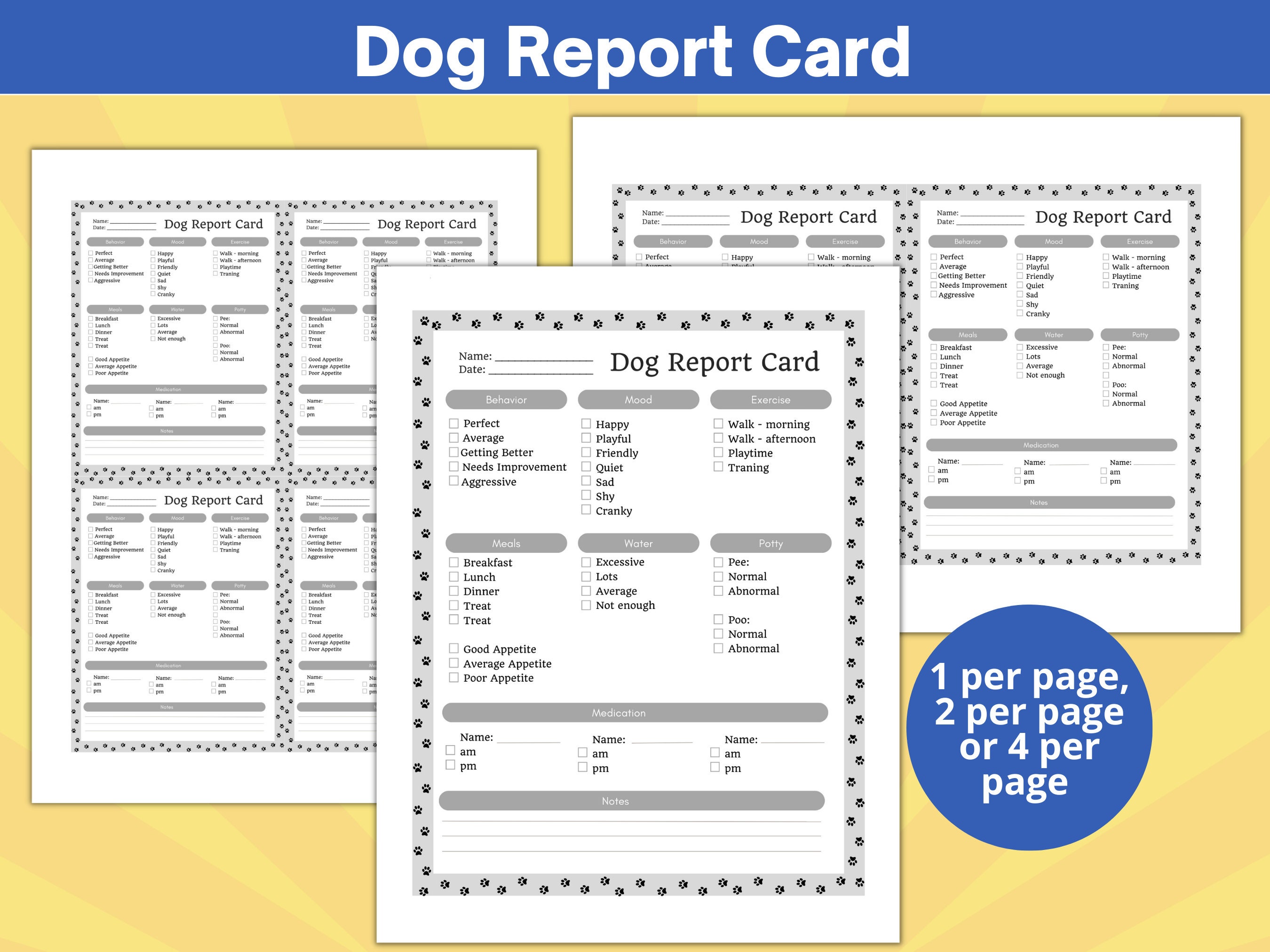 Dog Report Card Printable, Doggie Daycare Daily Report Sheet, Dog ...