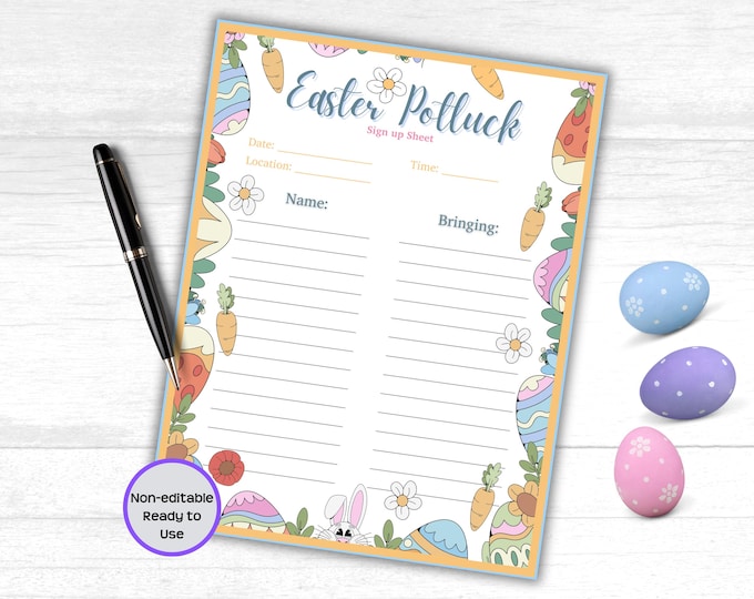 Easter Brunch & Potluck Sign up Sheet, Easter Food Sign up Sheets ...