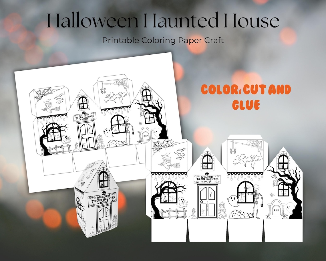 Haunted House Paper Craft to Color and Cut, Printable Halloween ...