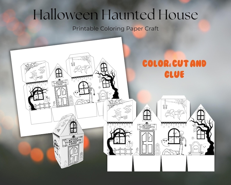Haunted House Paper Craft to Color and Cut, Printable Halloween ...