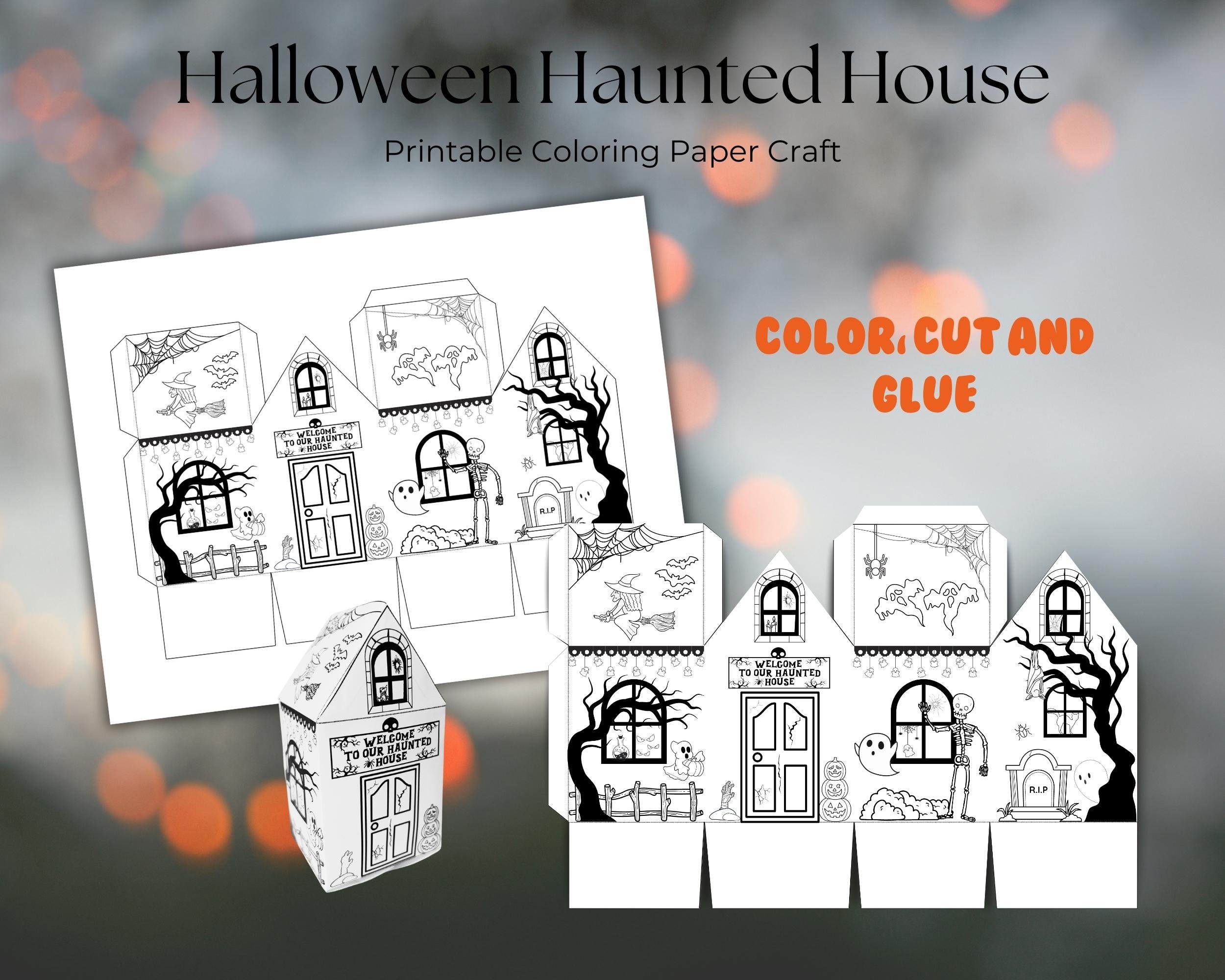 Haunted House Paper Craft to Color and Cut, Printable Halloween ...