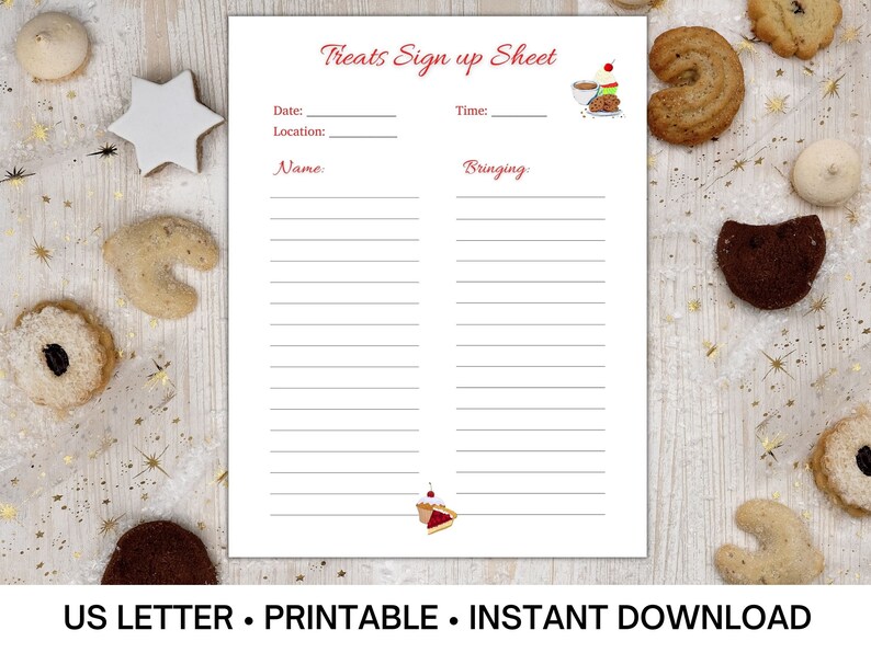 Potluck Treat Sign up Sheet, Food Sign up Sheet, Printable Party Treats ...