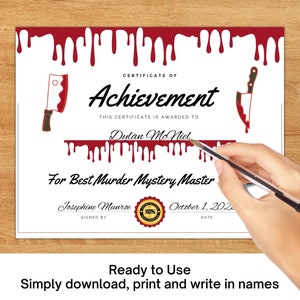 Murder Mystery Award Certificate, Printable Certificate of Achievement ...