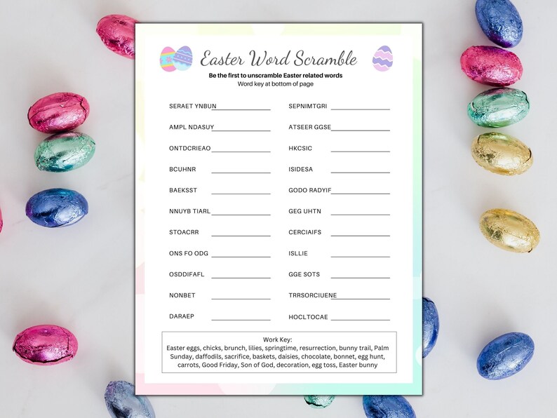 Easter Word Scramble Game Printable Easter Activity Page - Etsy