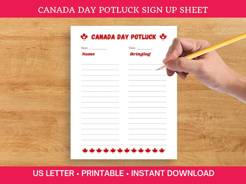 Canada Day Potluck Sign up Sheet, Printable Party Snack Sign up Page ...