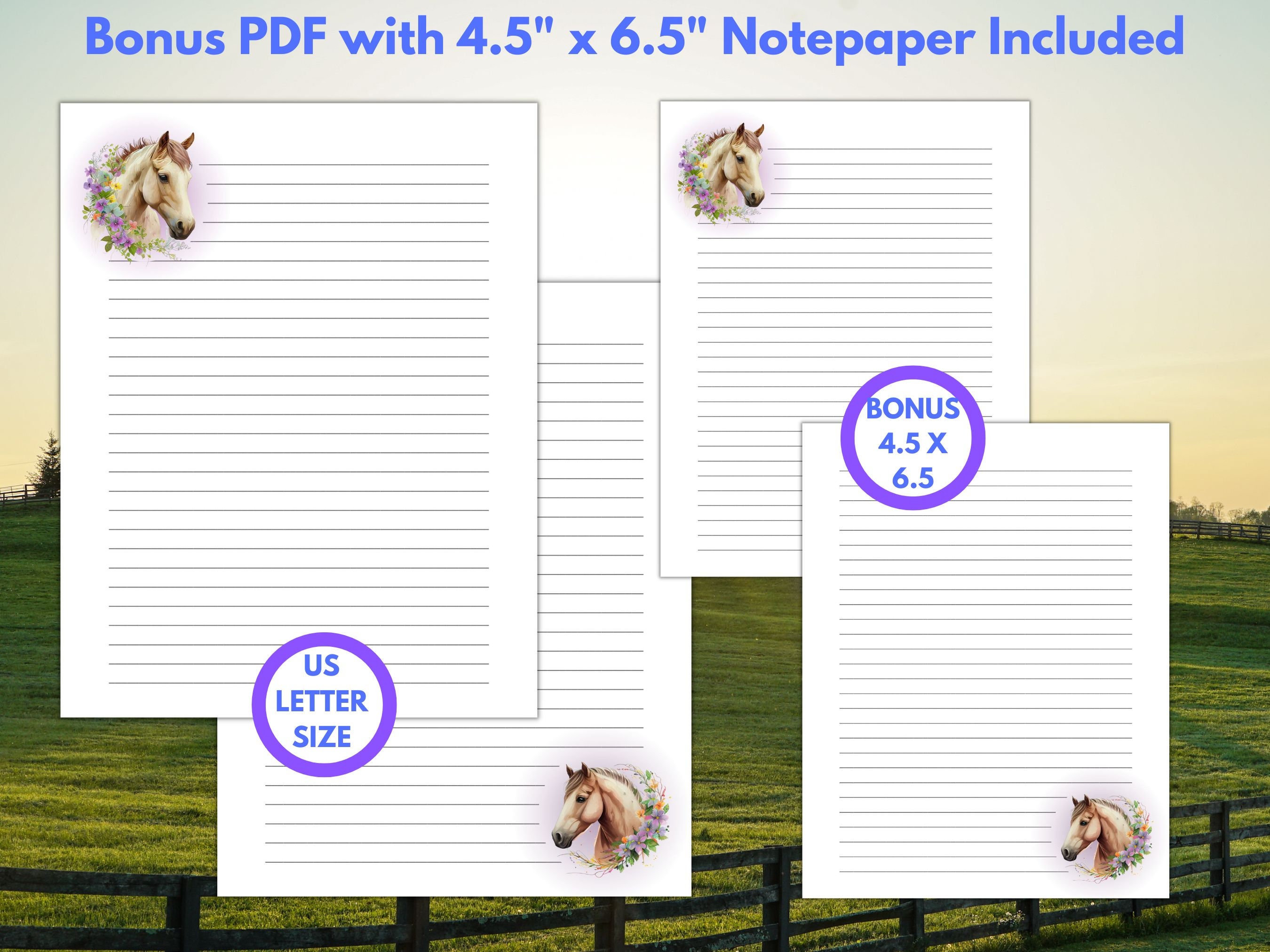 Watercolor Horse Printable Stationery, Lined Writing Paper, Horse Lover ...