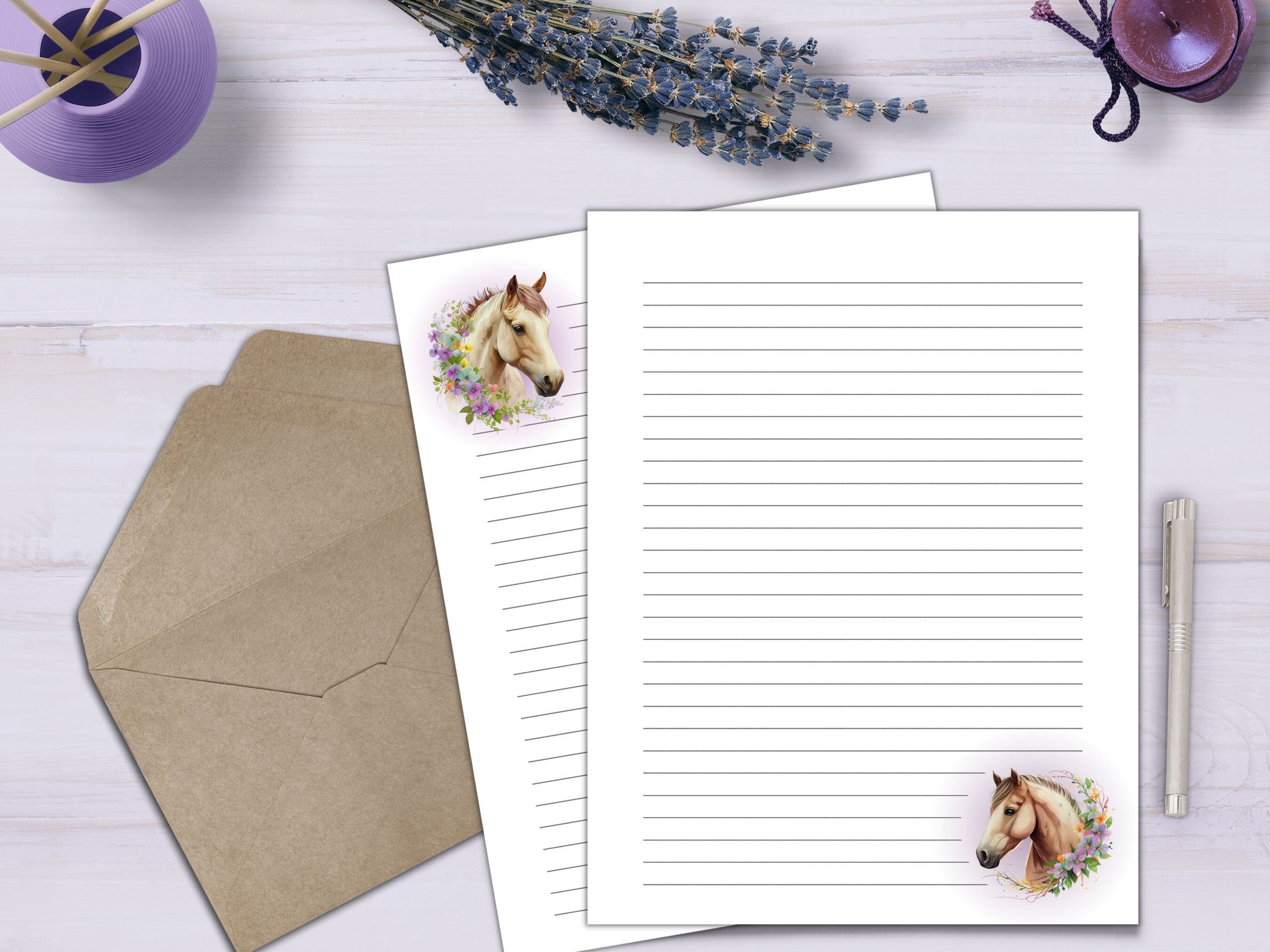 Watercolor Horse Printable Stationery, Lined Writing Paper, Horse Lover ...