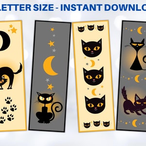 Cute Black Cat Bookmark Printable, Whimsical Witchy Cat Book Mark Set ...
