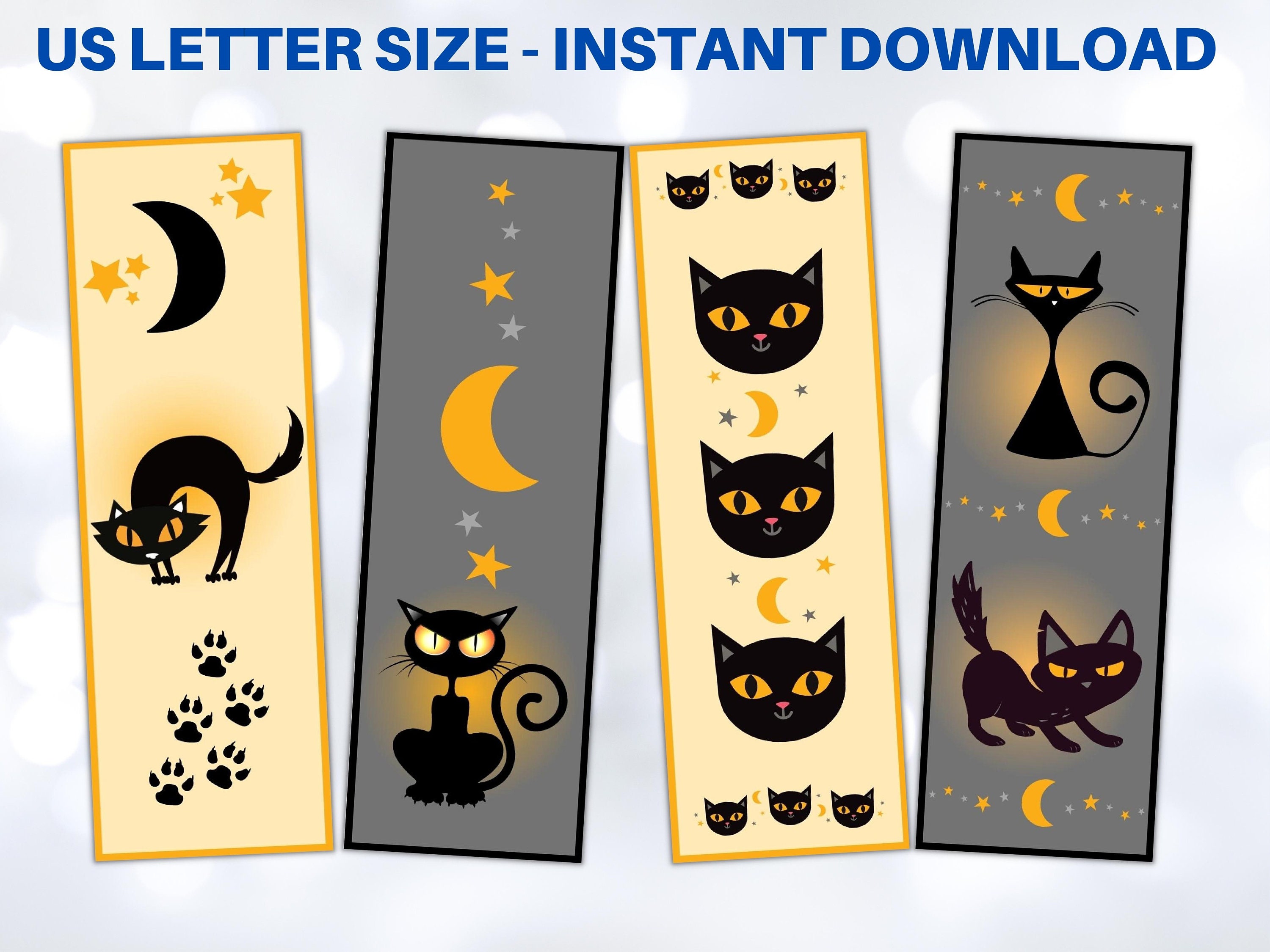 Cute Black Cat Bookmark Printable, Whimsical Witchy Cat Book Mark Set ...