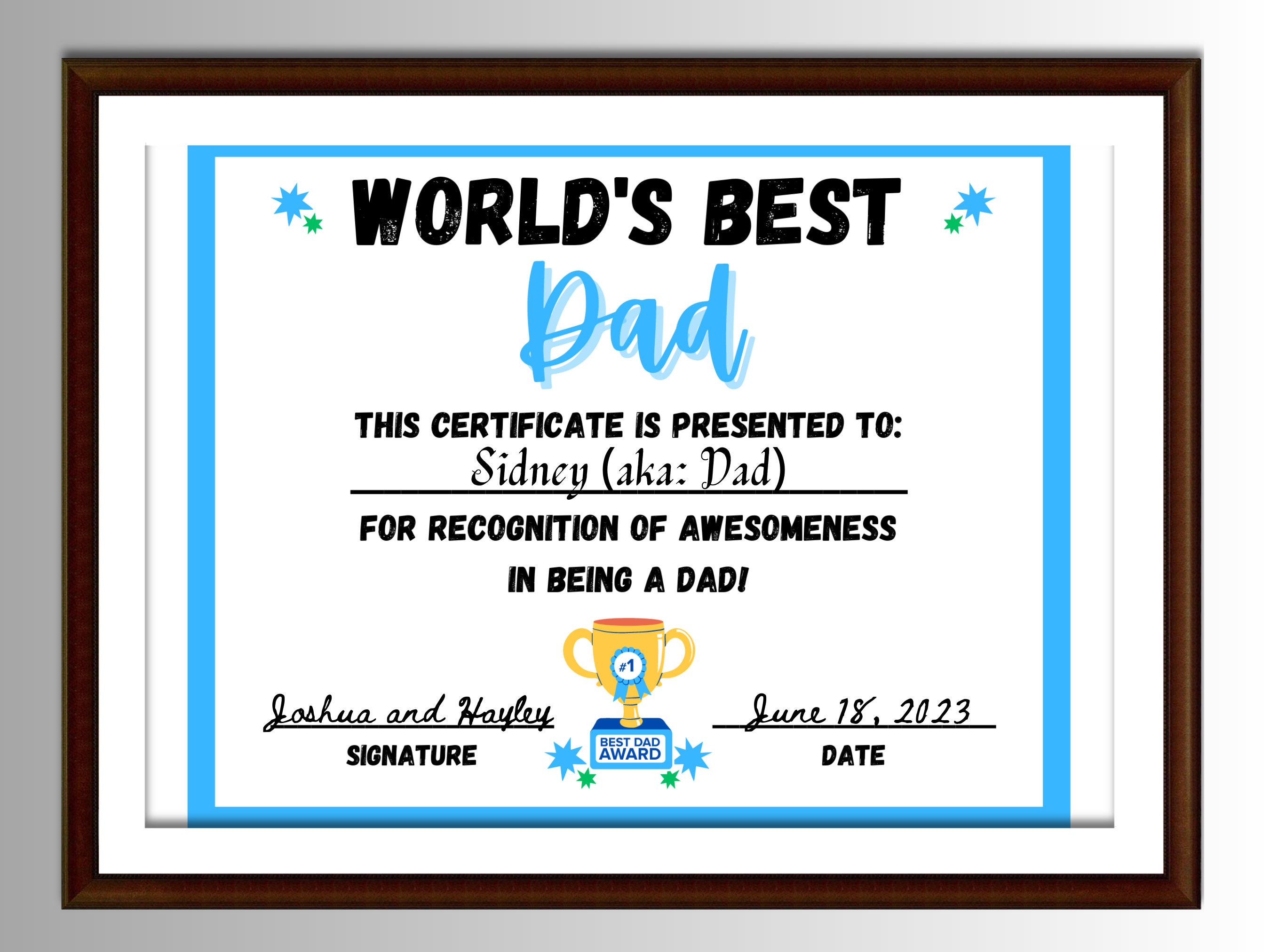 Best Dad Certificate of Appreciation Template Printable Best - Etsy