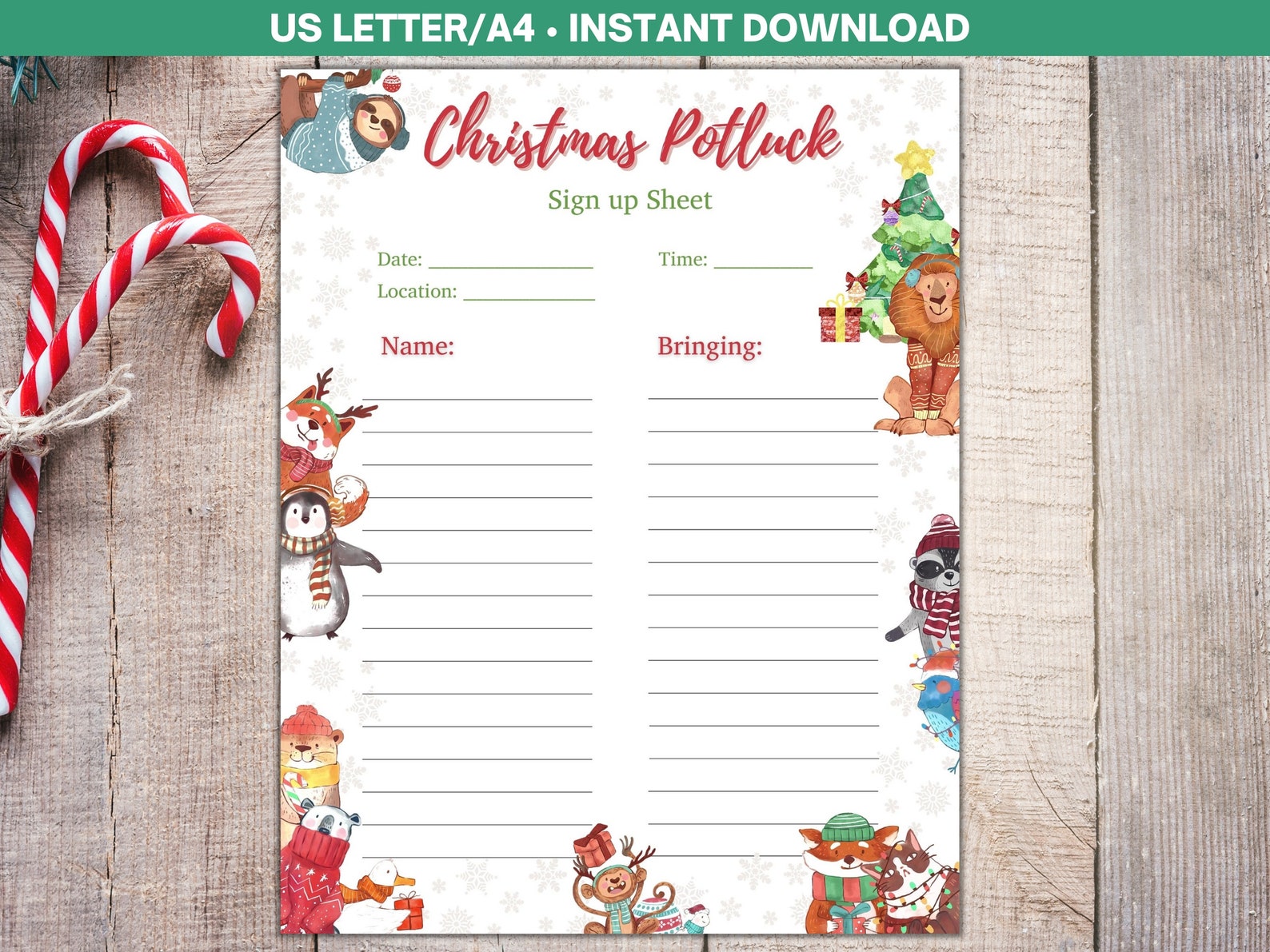 Christmas Potluck Sign up Sheet, Printable Christmas Party Snack Sign ...