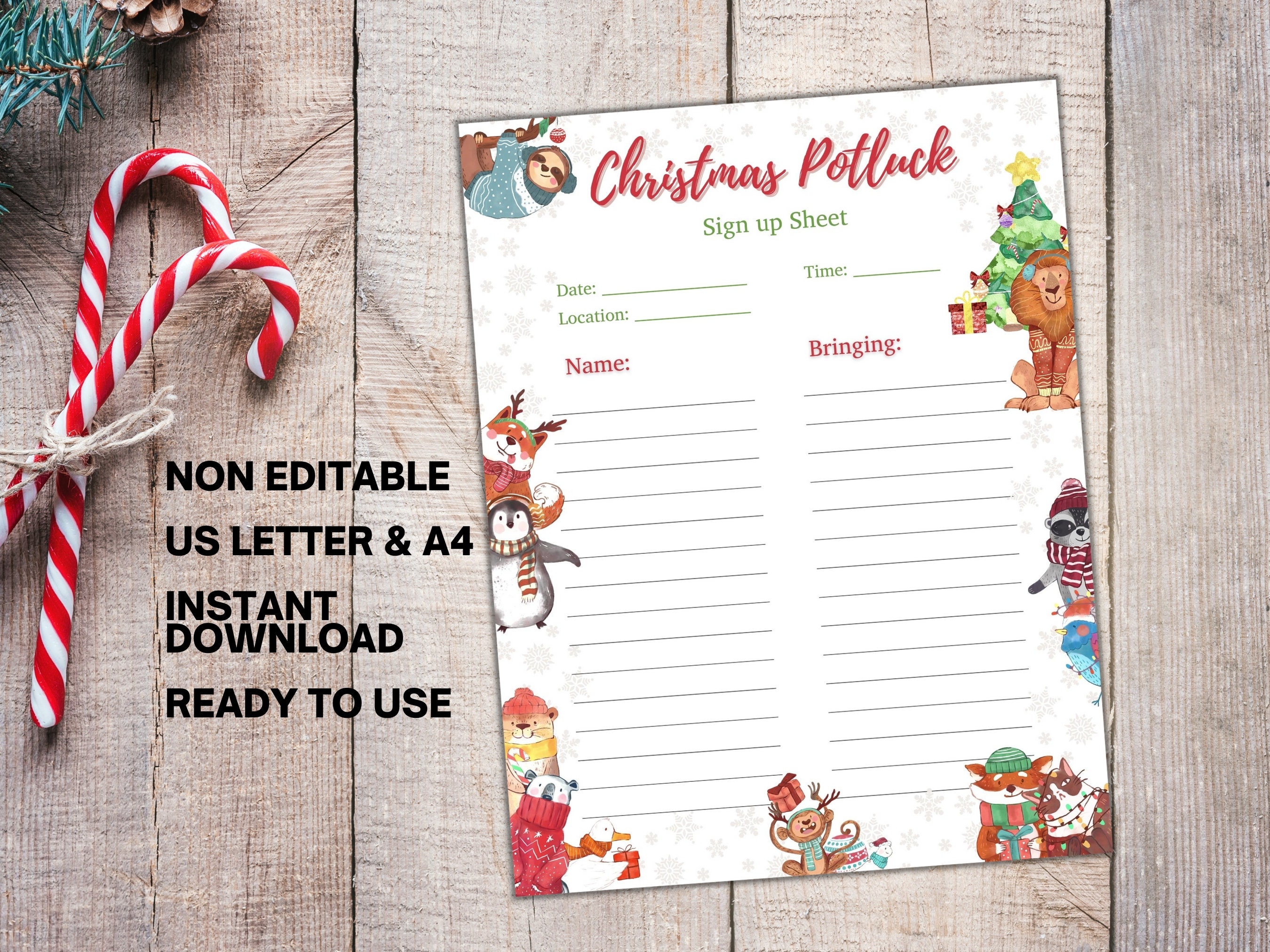 Christmas Potluck Sign up Sheet, Printable Christmas Party Snack Sign ...