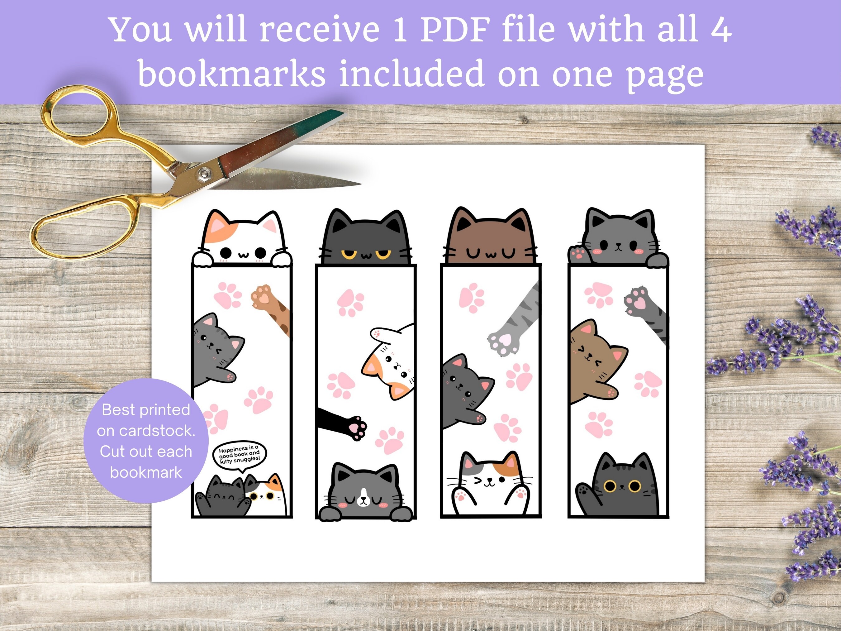 Cute Peeking Cat Bookmark for Women, Cute Cat Lover Printable Book ...