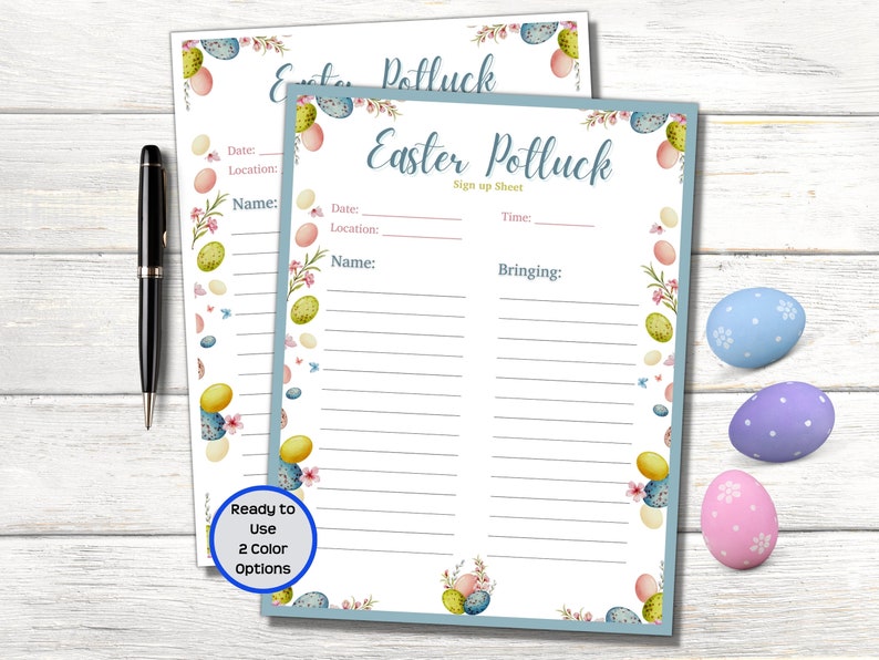 Easter Potluck Sign up Sheet, Printable Food Sign up Sheet, Easter ...