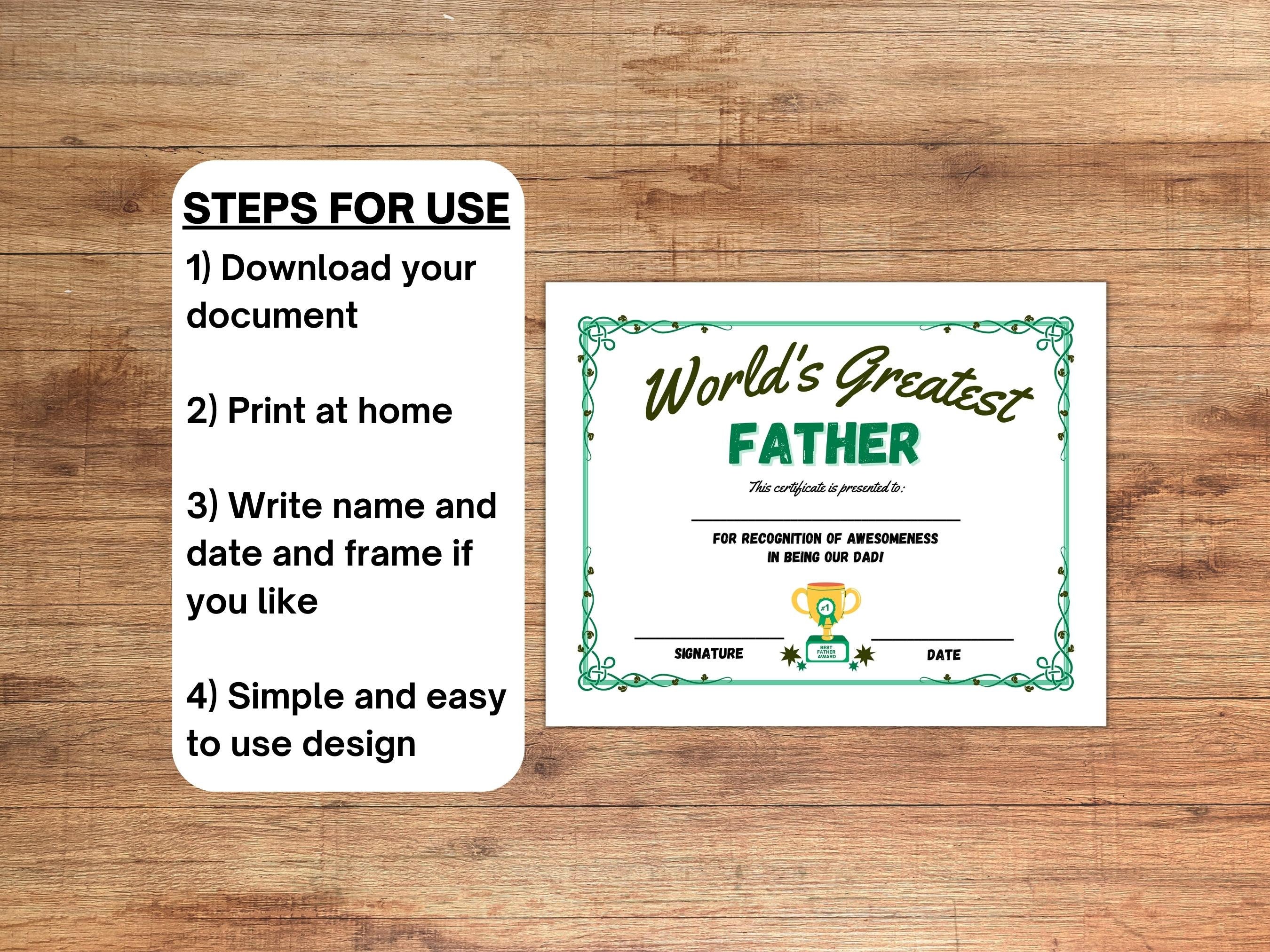 World's Greatest Father Certificate of Recognition, World's Best Dad ...