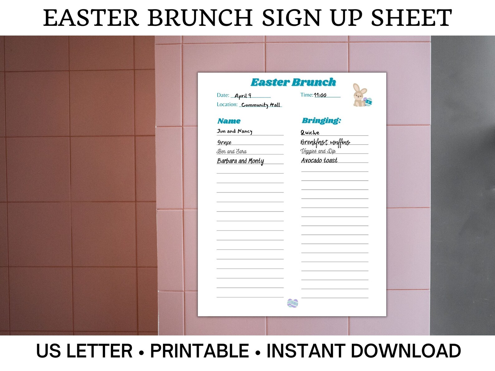 Easter Brunch & Potluck Sign up Sheet, Easter Food Sign up Sheets ...