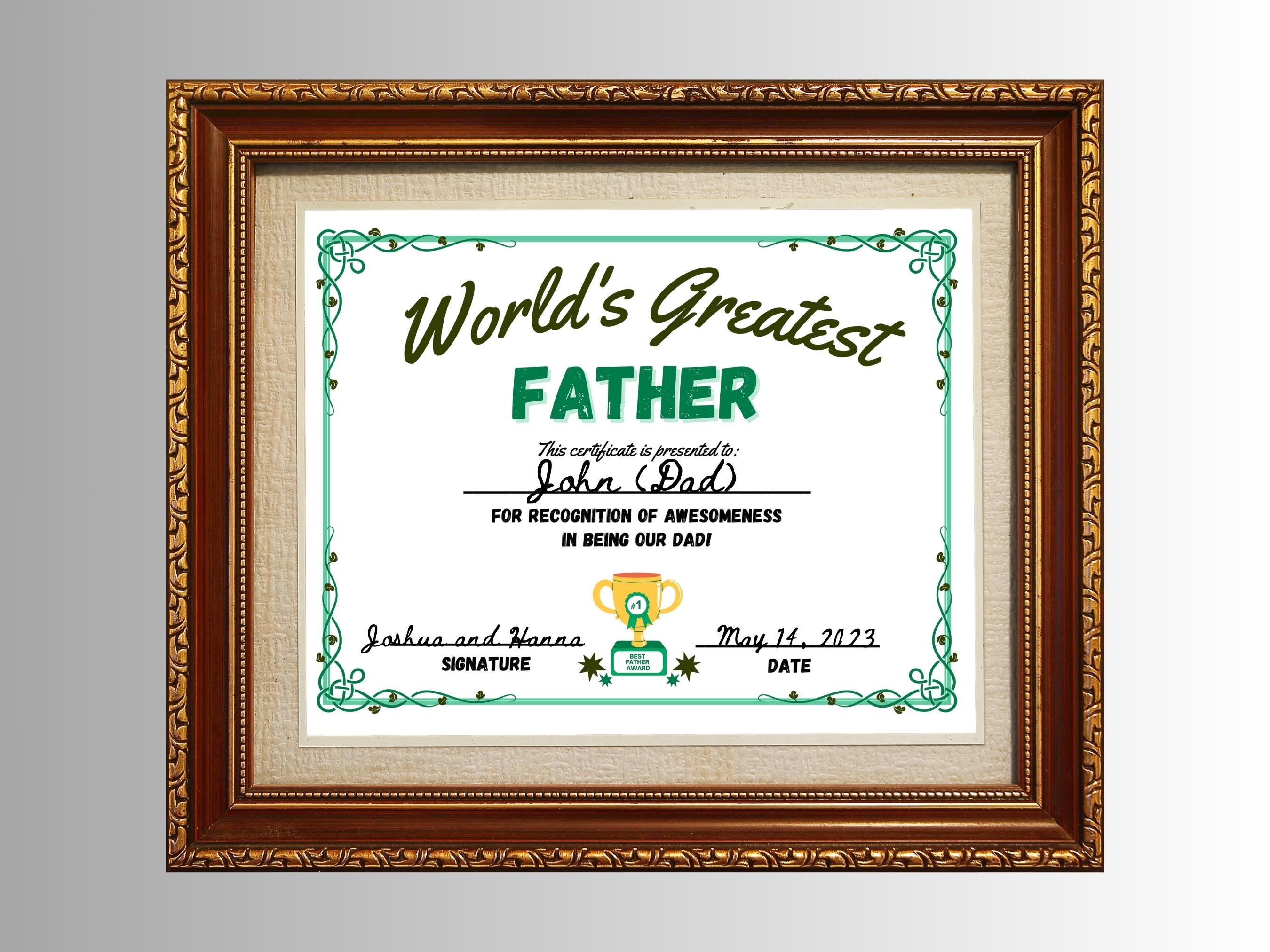 World's Greatest Father Certificate of Recognition, World's Best Dad ...