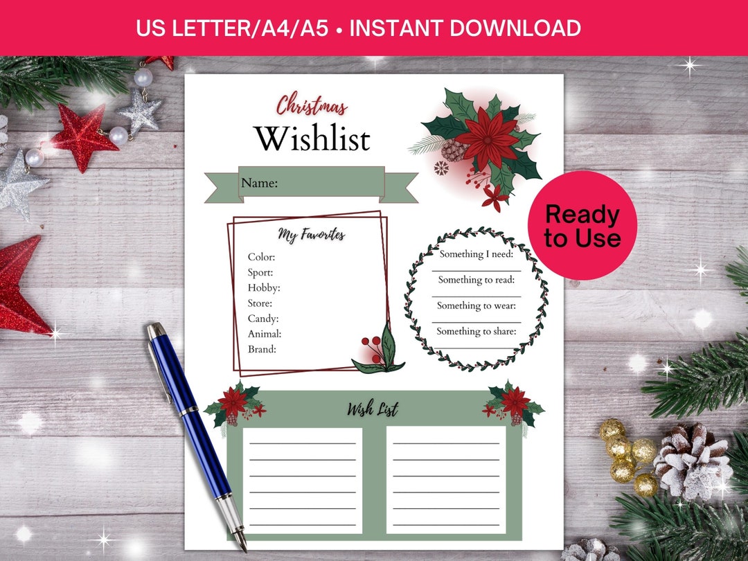 Printable Christmas Wish List for Women, Ideal Gift Guide, Christmas ...