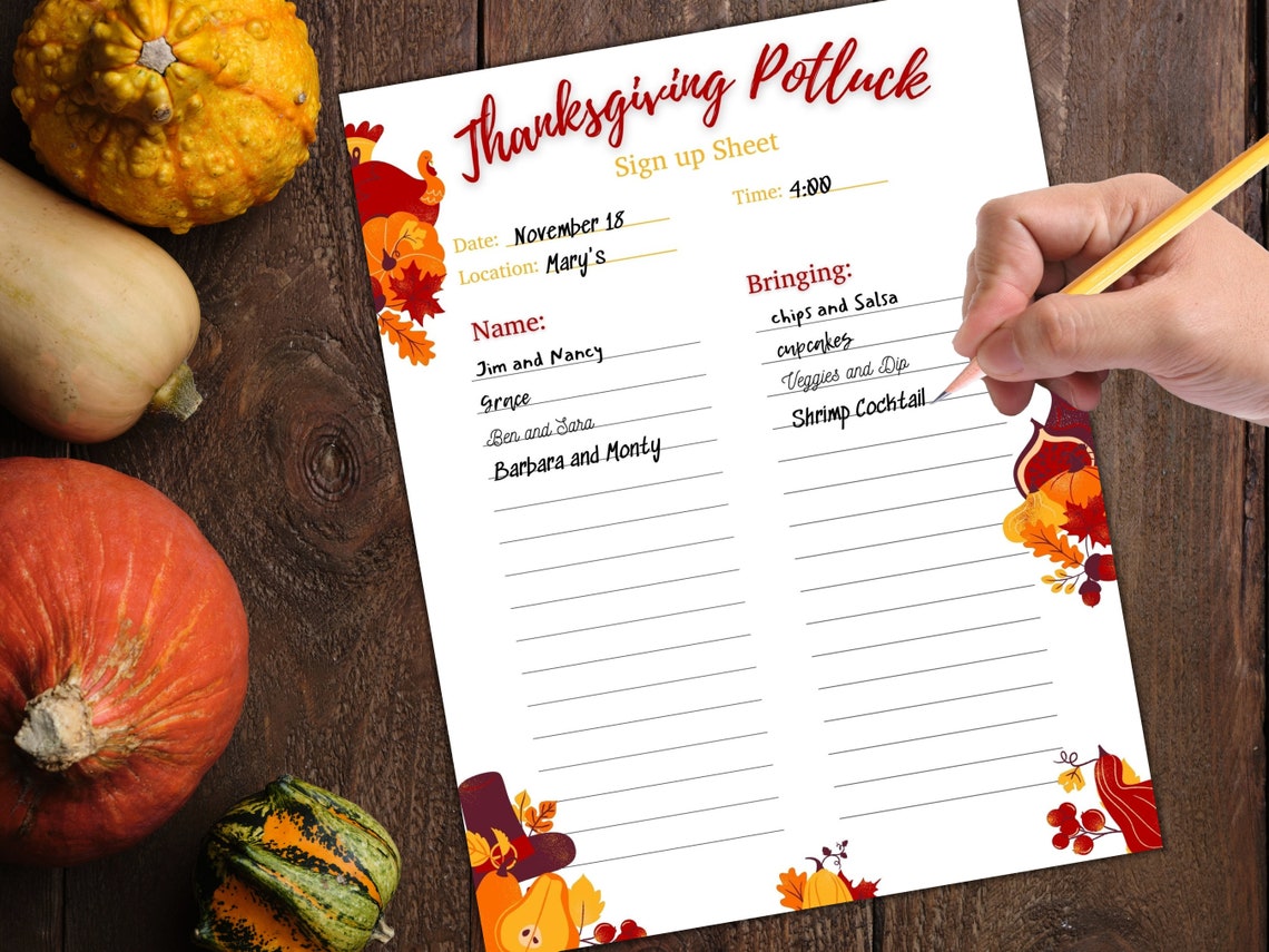 Thanksgiving Potluck Sign up Sheet Printable, Food Sign up Sheet ...