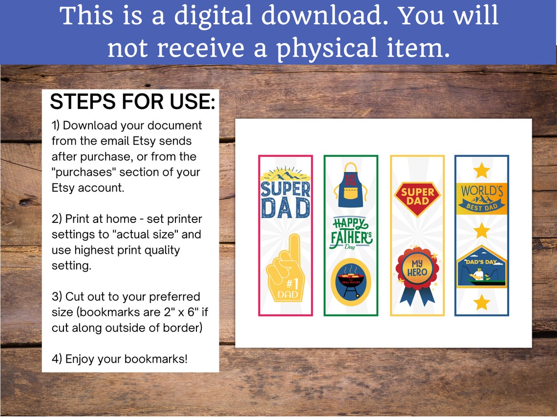 Father's Day Printable Bookmarks, Happy Fathers Day Bookmark Set, Gift ...