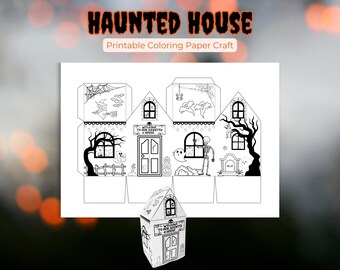Halloween Haunted House Paper Coloring Craft Template Printable ...