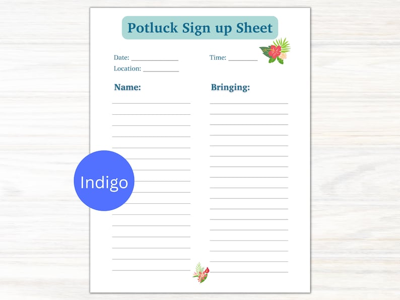 Potluck Sign up Sheet, Food Sign up Sheet, Printable Party Snack Sign ...