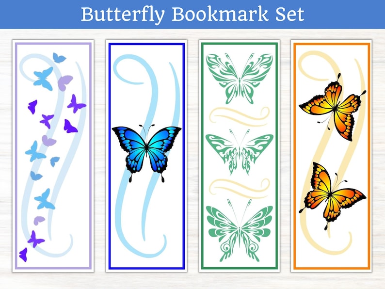 Butterfly Bookmark Set: Monarch, Green Abstract, Blue, Purple (digital ...