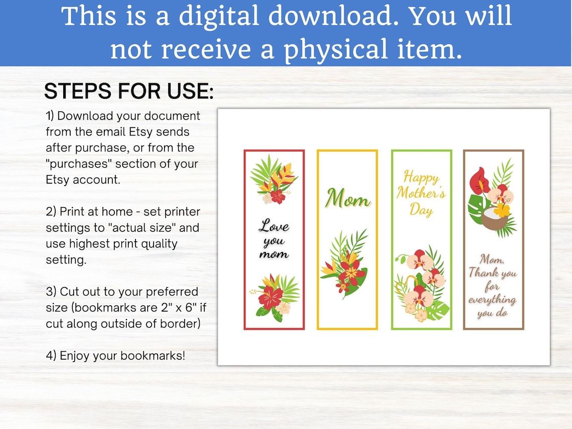 Mother's Day Bookmark Set, Happy Mothers Day Bookmarks, Mothers Day ...