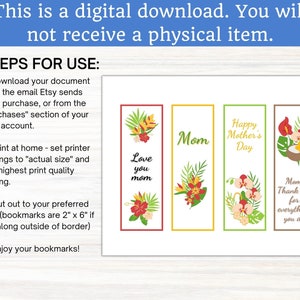 Mother's Day Bookmark Set, Happy Mothers Day Bookmarks, Mothers Day ...