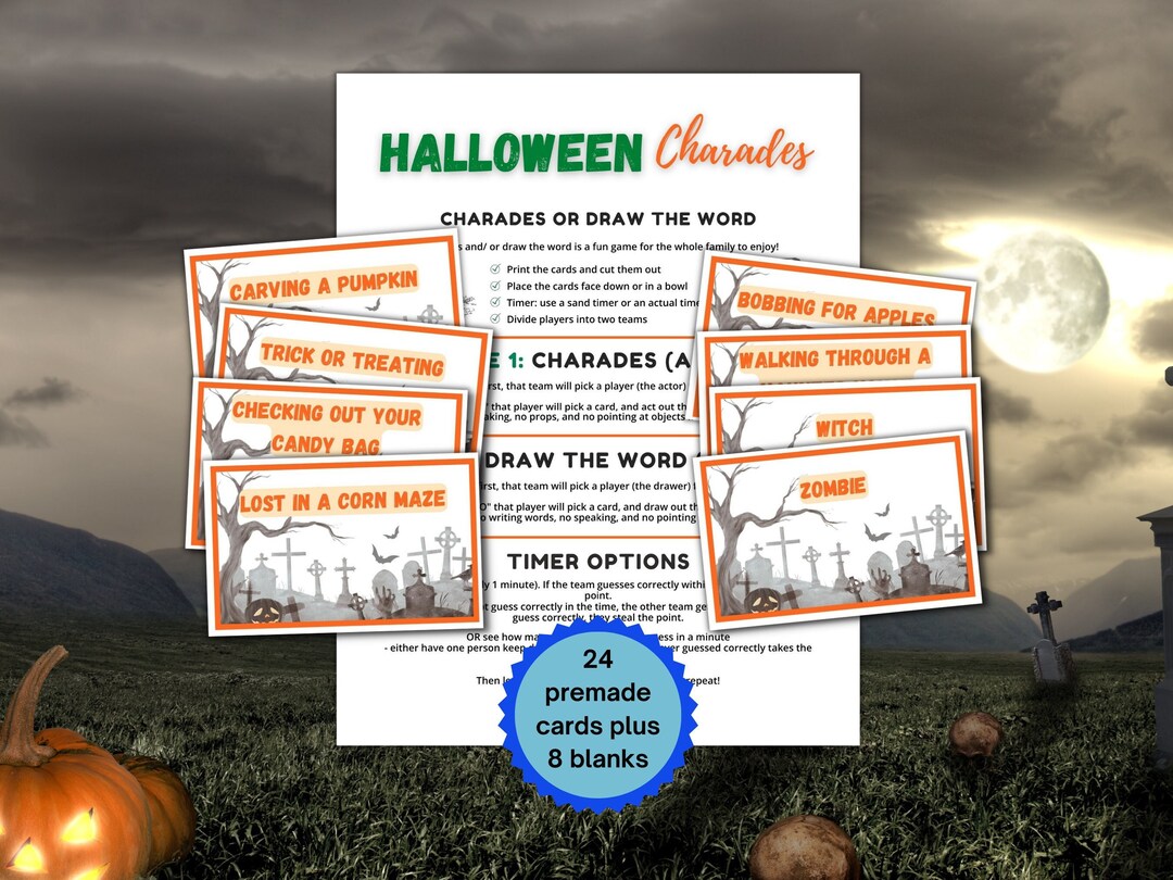 Halloween Charades and Draw the Word Game Printable, Halloween Family ...