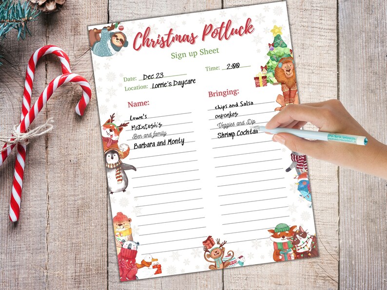 Christmas Potluck Sign up Sheet, Printable Christmas Party Snack Sign ...